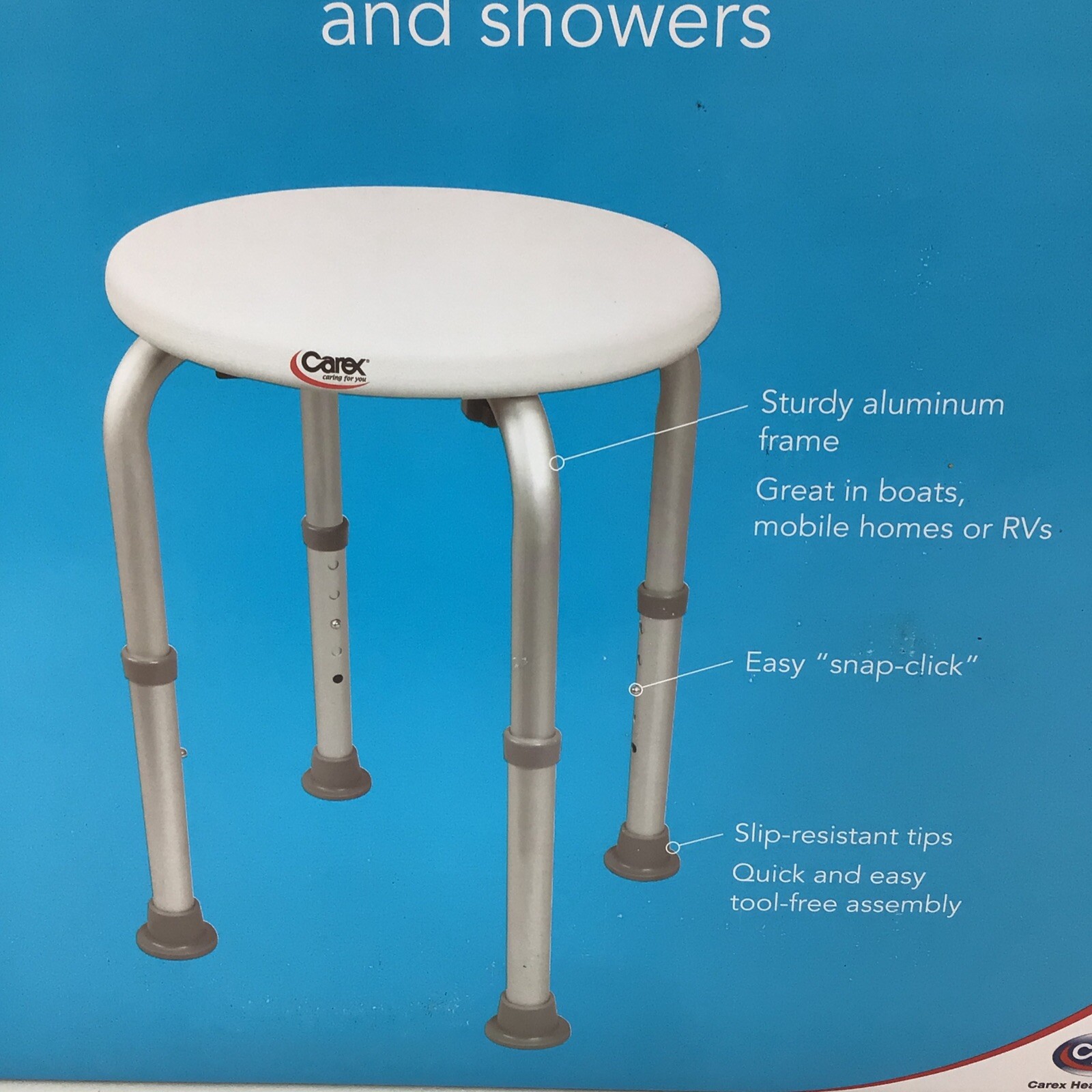 Carex Compact Adjustable Height Bath Stool Shower Seat Aluminum ...