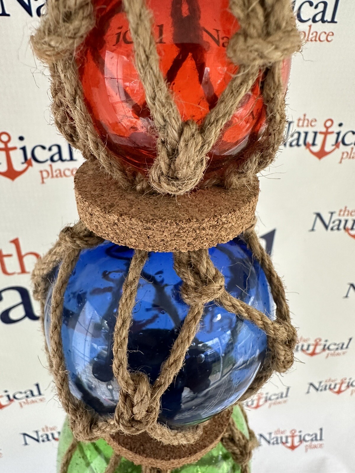 (3) Glass Fishing Floats On Rope, Nautical Fish Net Decor, Blue, Green ...