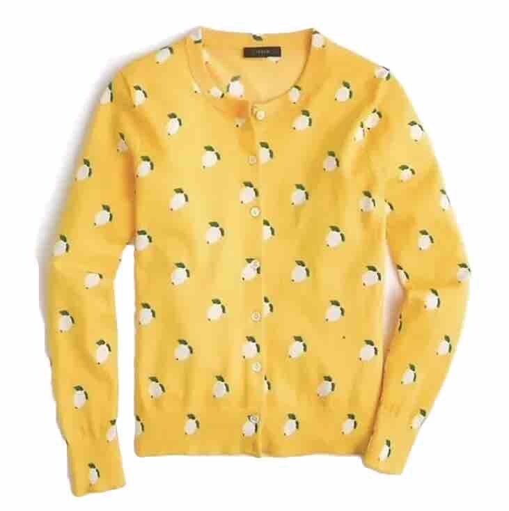 NWT J Crew Jackie Cardigan Sweater XS Lemon Print Bright Yellow | eBay