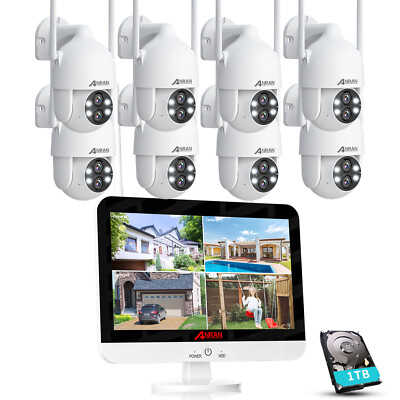 ANRAN 12"Monitor 8CH NVR 3MP Wireless Home Security Camera System CCTV ...