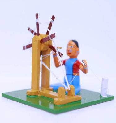 Handcrafted Wooden Sitting Toy Lady Thread Making Figurine Statue For ...