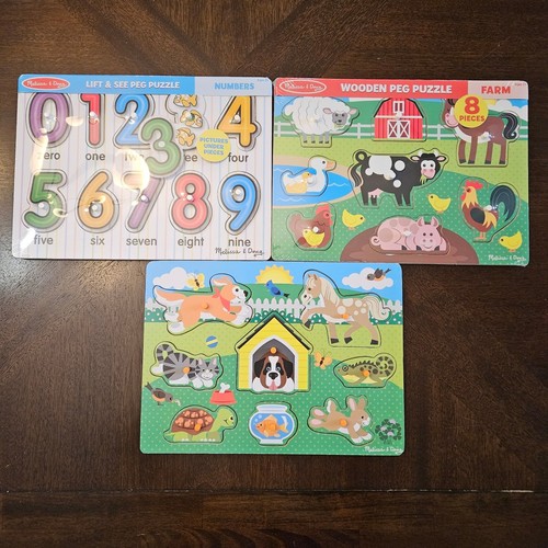 Melissa & Doug Wooden Puzzle Lot of 3 Numbers Pictures Under Pieces ...