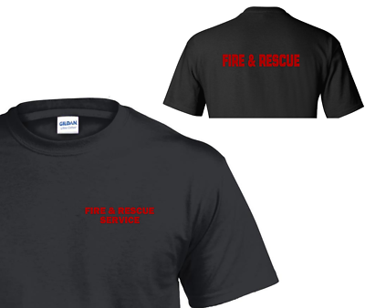 FIRE AND RESCUE SERVICE T SHIRT WITH BACK PRINT - UK FIREMAN EMERGENCY ...