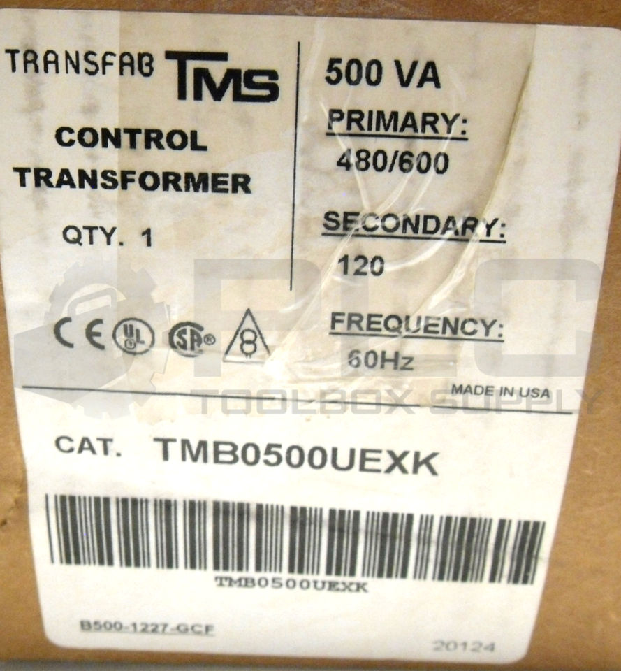 NEW TRANSFAB TMS TMB0500UEXK CONTROL TRANSFORMER 500VA PRIMARY 480/600 ...