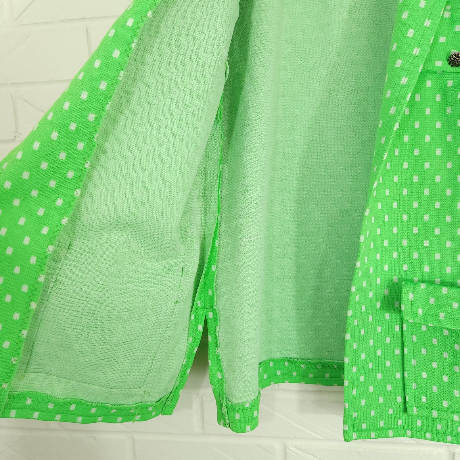 Vintage Electric Green White Polka Dots Open Front Ja… - Gem