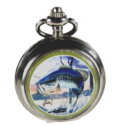 Al Agnew Fishing 47mm Pocket Watch Silver Tone Round Fish New Battery ...