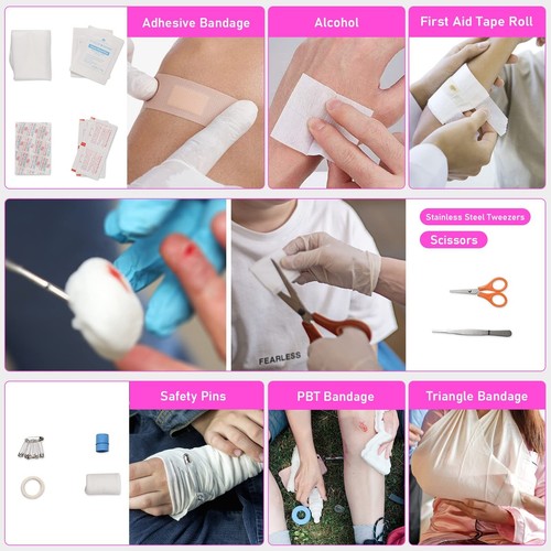 Pink Survival Kit for Women, Camping and Hiking Essentials with First ...