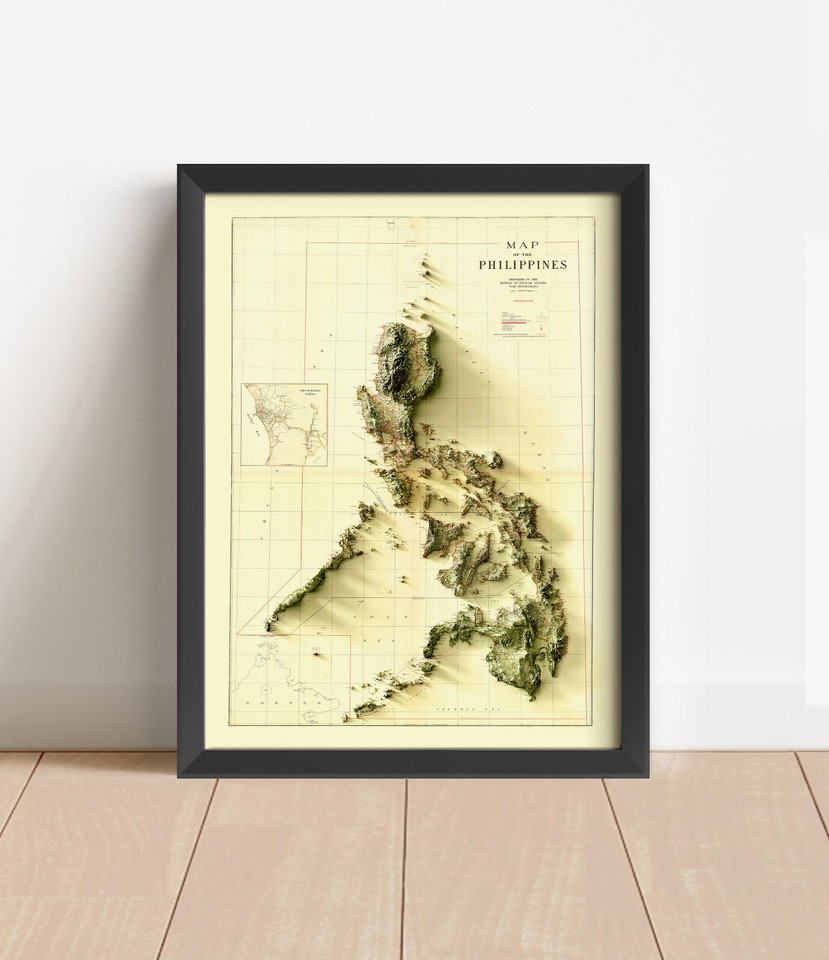 Philippines Map, Philippines 2D Relief Map, Philippines Vintage Map ...