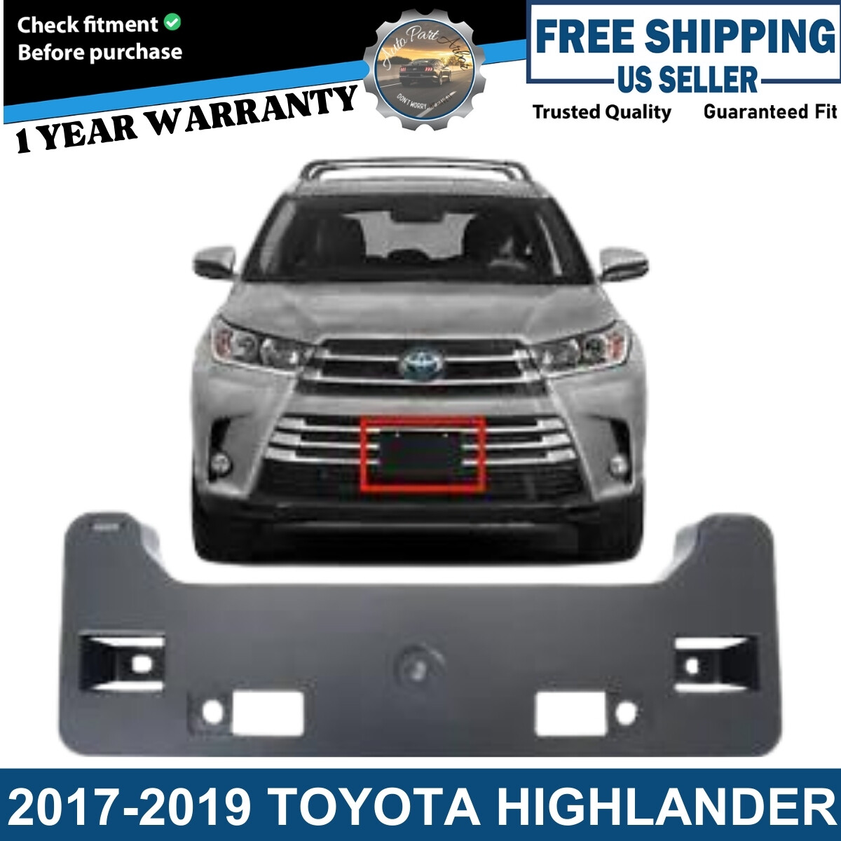 Front Bumper License Plate Bracket Tag Holder for 2017-2019 Toyota ...