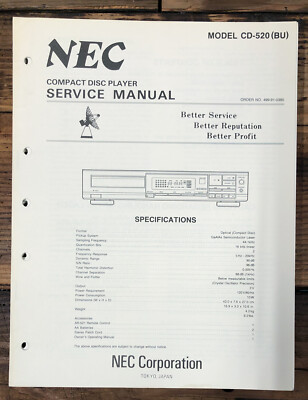 NEC CD-520 CD Player Service Manual *Original* | eBay