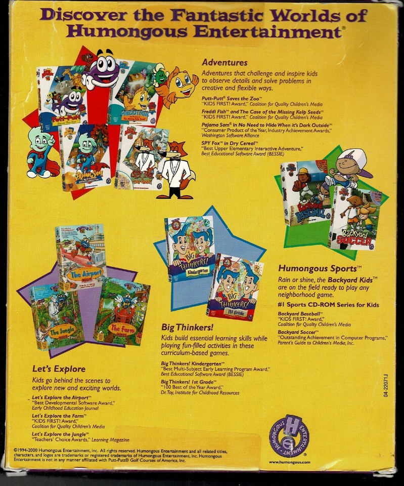 Pajama Sam & Freddie Fish & Putt-Putt 3 Games Pc Sealed Retail Box XP ...