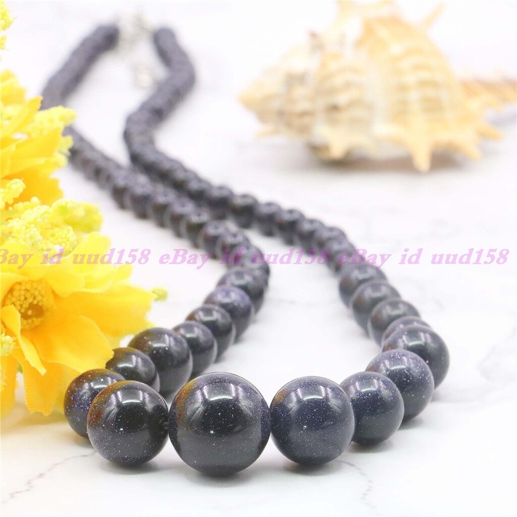 6-14mm Galaxy Staras Blue Sand Sun Sitara Gemstone Round Beads Necklace ...