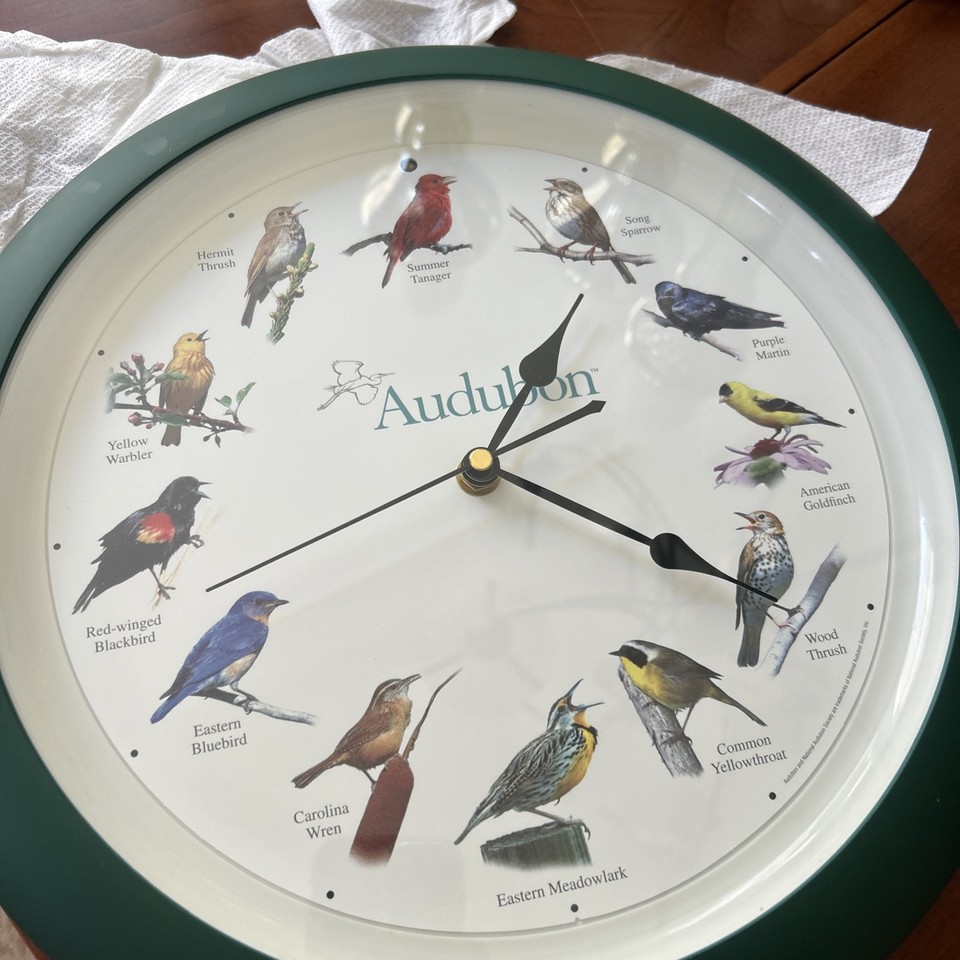 VTG Audubon Bird Clock Singing Sounds National Society 13 1/4" Wall ...