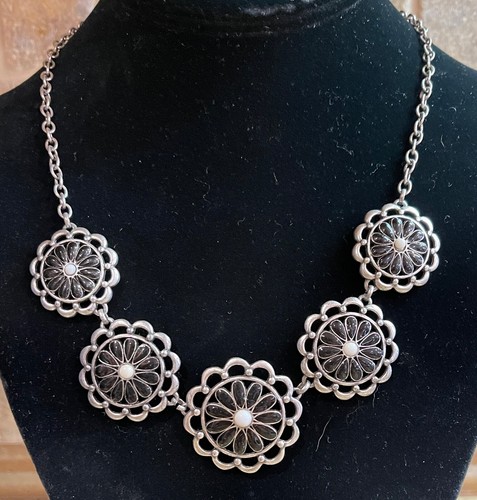 Grace Adele 18-20" Gun Metal Color Chain Necklace Black Enamel Flower ...