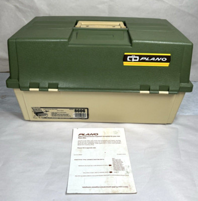 Vintage PLANO 8606 Fishing Tackle Box 2 Sided Tan Green 11"x11"x17" | eBay