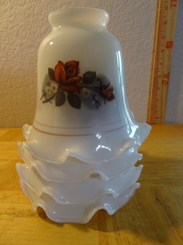 CEILING FAN Light Shade Ruffle Bell Red Rose White Milk Glass Globe set ...