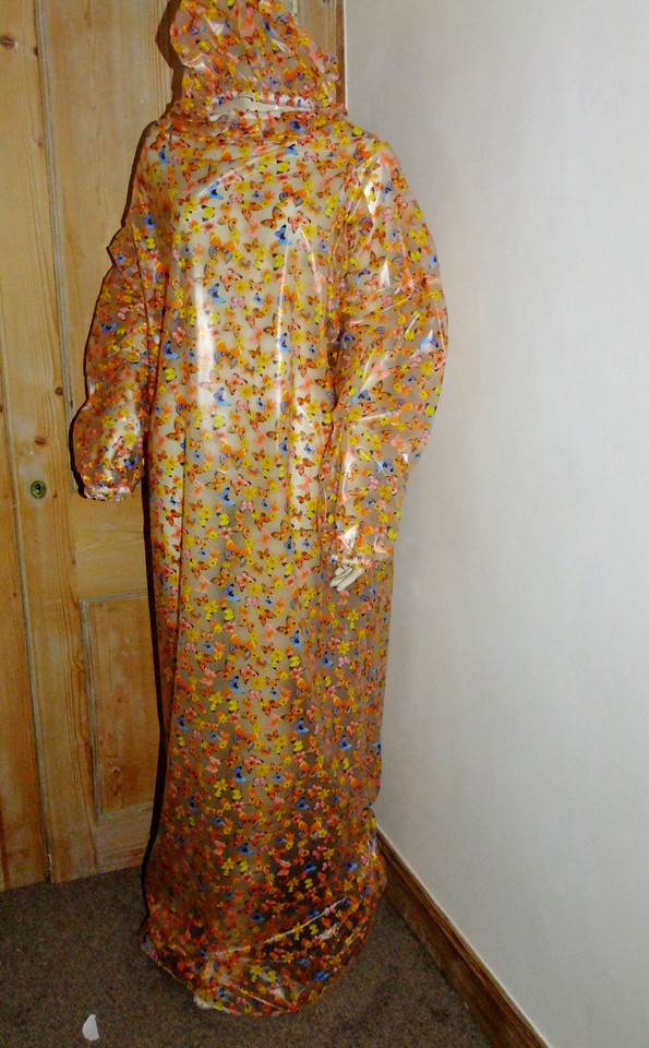 PVC Hooded Dress Plastic Top Gown Mens Womens Roleplay Long 60" Hoodie ...