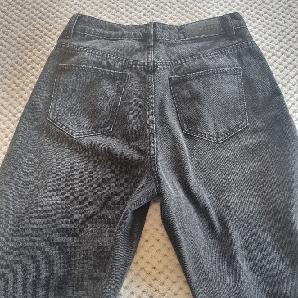 Calli Jeans Womens 12 Black Mom High Waist Straight Leg Crop Raw Hem ...