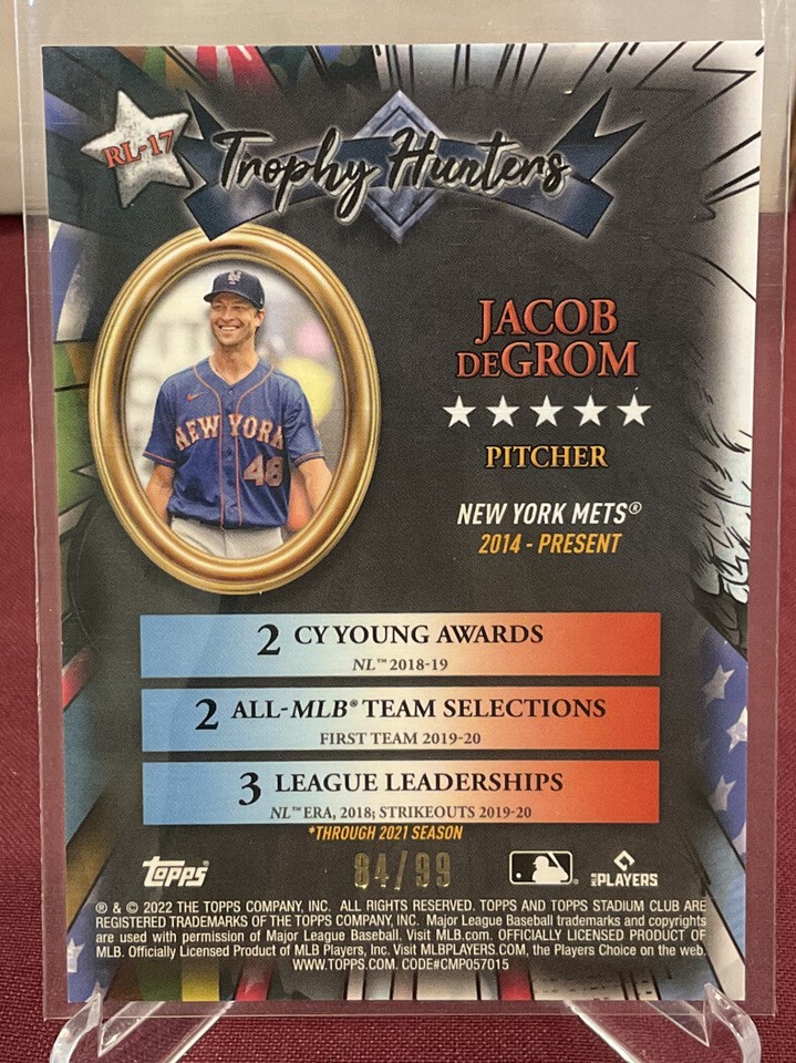 2022 Topps Stadium Club Chrome Jacob DeGrom Trophy Hunters Green ...