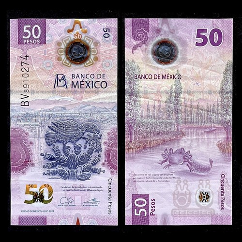 Mexico 50 Pesos Polymer Banknote Money Random Serial Number Used Well ...