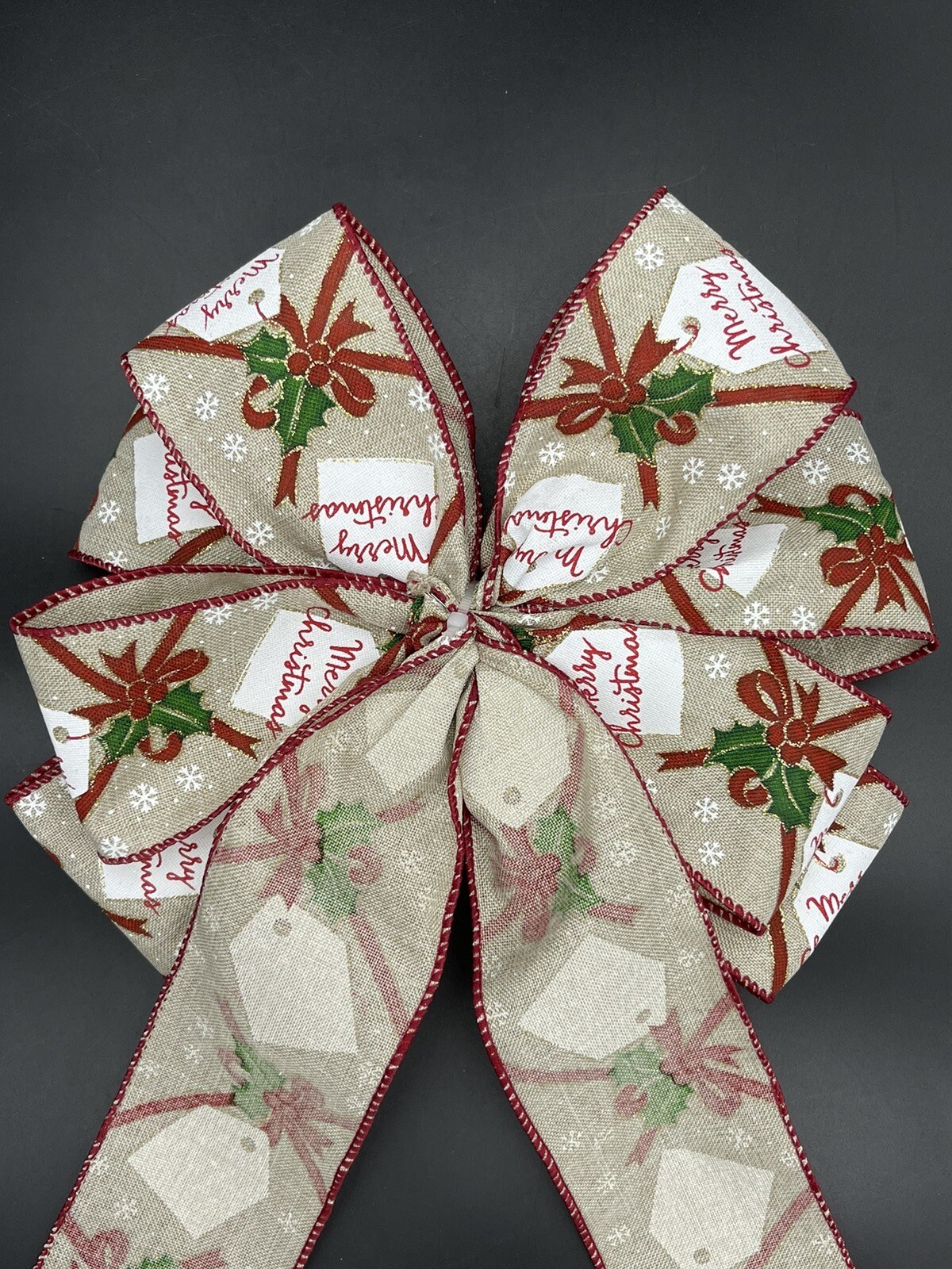 Large 9" Hand Made Bow Wired Merry Christmas Ribbon Bow 16" Length | eBay
