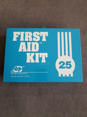 Vintage Acme Blue Metal #25 Industrial First Aid Kit Wall Mount some ...