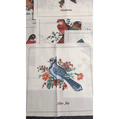 7 Bird Fabric Squares Panels Pre Cut Craft Sewing Quilting Blue Jay ...