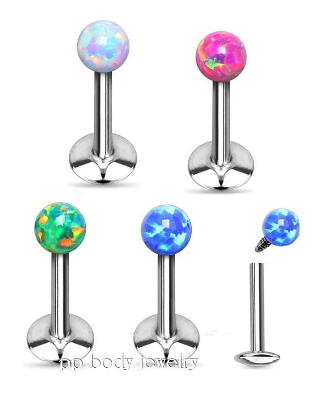1pc. 16G Internally Threaded Opal Ball Top Surgical Steel Labret Ear ...