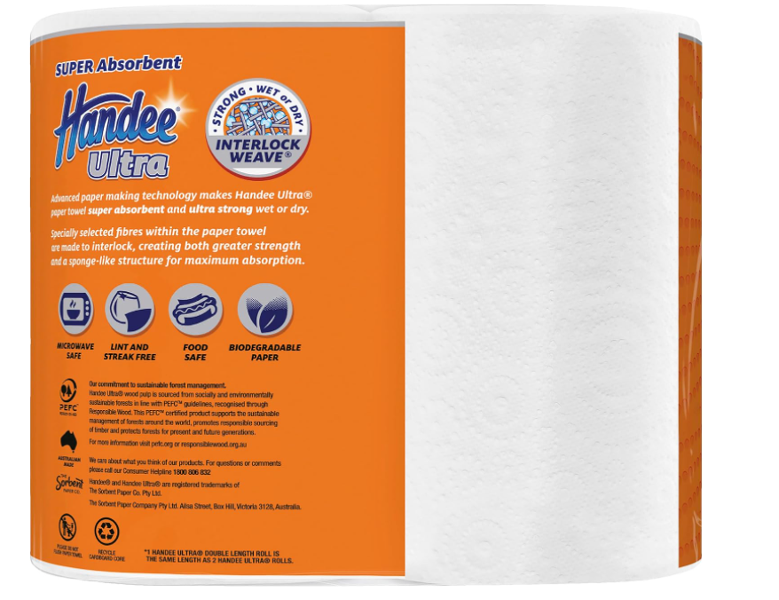 Handee Double Length Ultra Paper Towel (120 Sheets per roll), White 8 ...