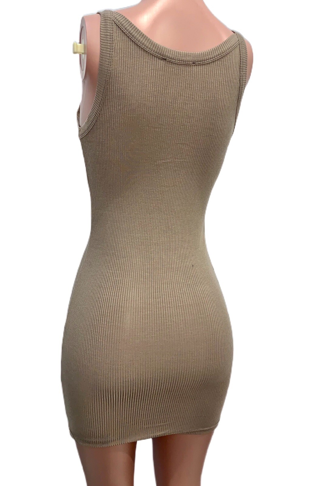 Y2K Beige Ribbed Lace Up Stretchy Fitted Casual Mini Low Cut Dress New ...