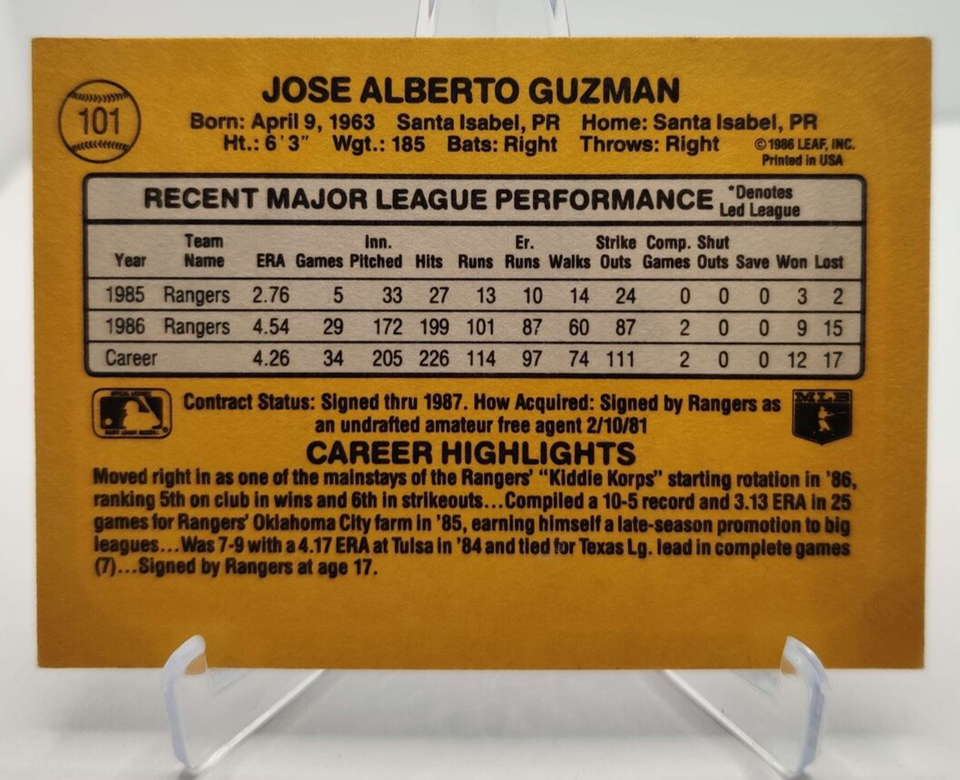 1987 DONRUSS #101 JOSE GUZMAN Texas Rangers baseball card | eBay