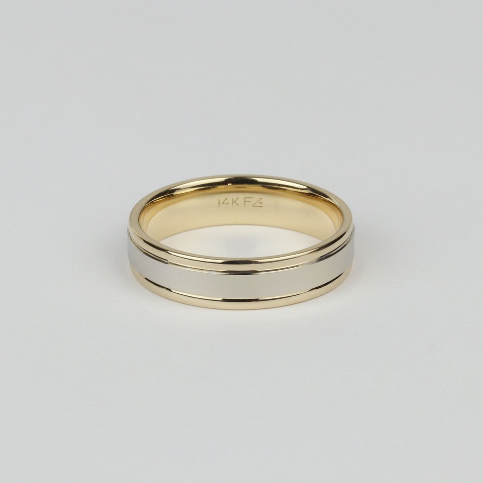 Frederick Goldman 14k 2-Tone Gold Men's 6mm Wedding Band Ring Size 12 ...