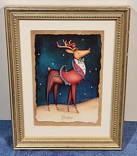 Rebecca Ruegger Framed 9" X 7" Reindeer Print Dasher 1999 | eBay
