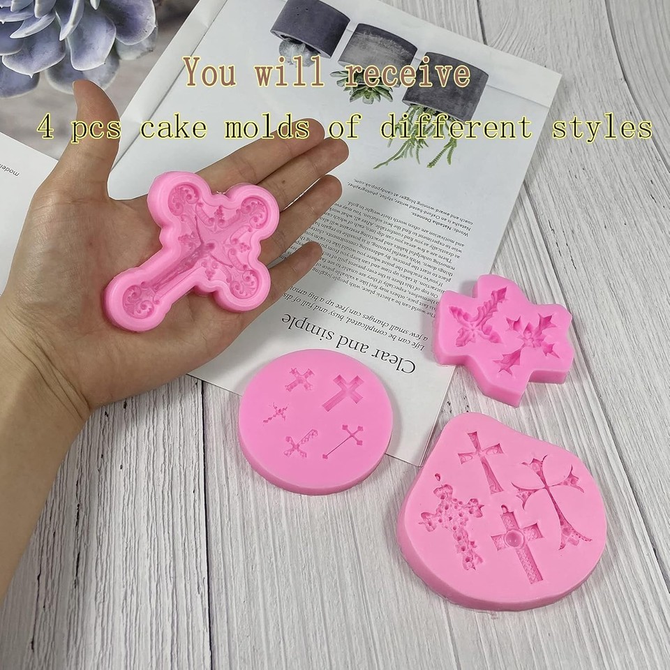4 Pcs Small Chocolate Molds Baptism Cake Decorations Cross Cake Candy ...