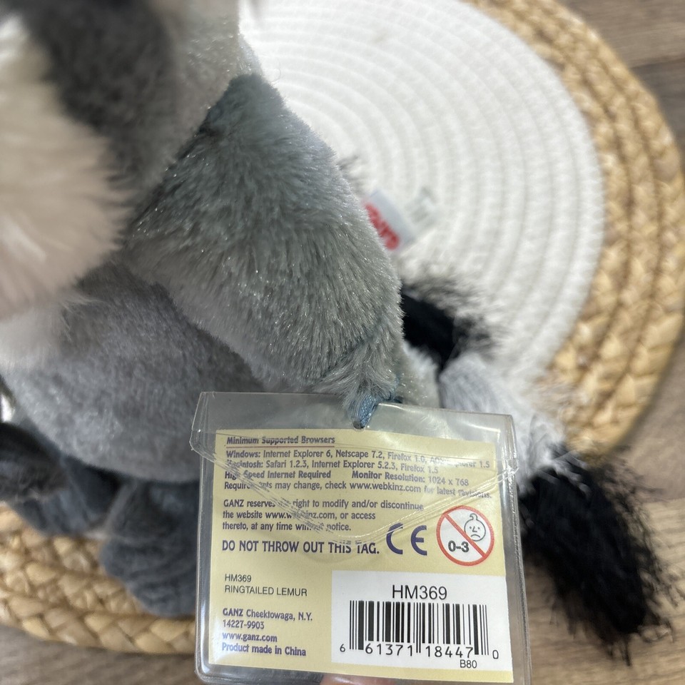 Webkinz Ring Tailed Lemur Plush 9" Stuffed Animal NEW w SEALED TAG CODE ...