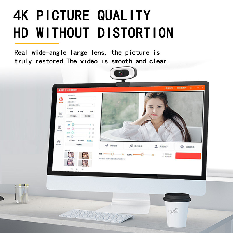 4K HD 1080P Webcam Fill Light Web Camera With Microphone for PC Latop ...