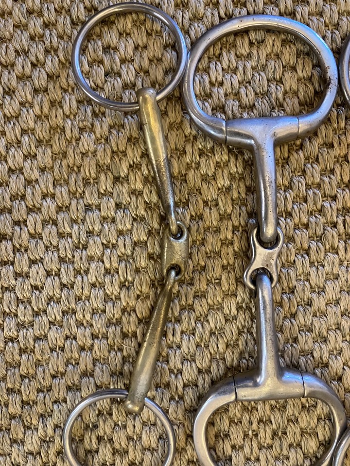 Bits - selection 5" - 5.5" snaffle, sweet iron, nickle, some with ...