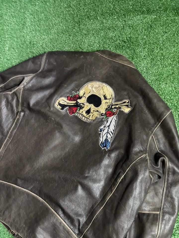 2012 Grateful Dead River Road Buffalo Leather Jacket Skull Back Patch ...
