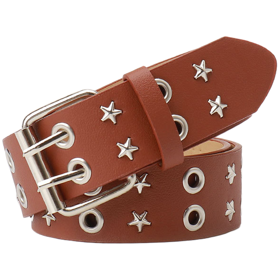 Womens Fashion Punk Belt Dual Row Grommet Star Rivets Metal Buckle for ...