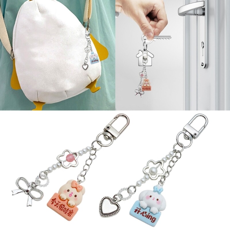 Elegant Beaded Keyring Rabbit Bowknot/Dog Heart Keychain Colorful ...