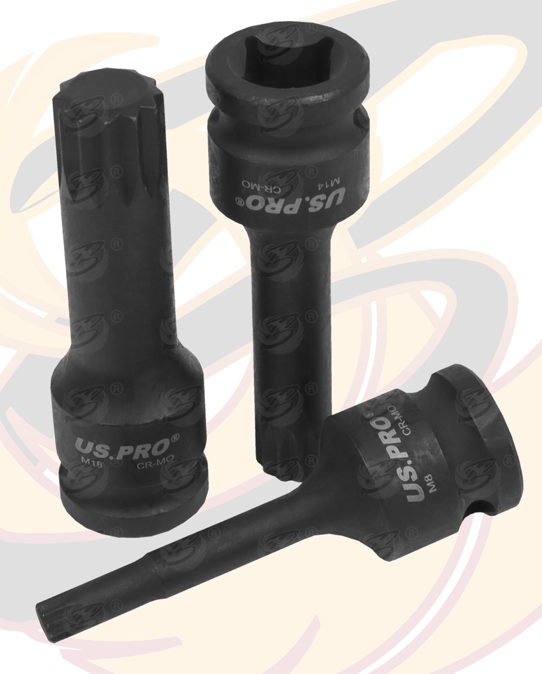 US PRO Impact Spline Bit Sockets Set 1/2" Drive Impact M5 - M18 Spline ...