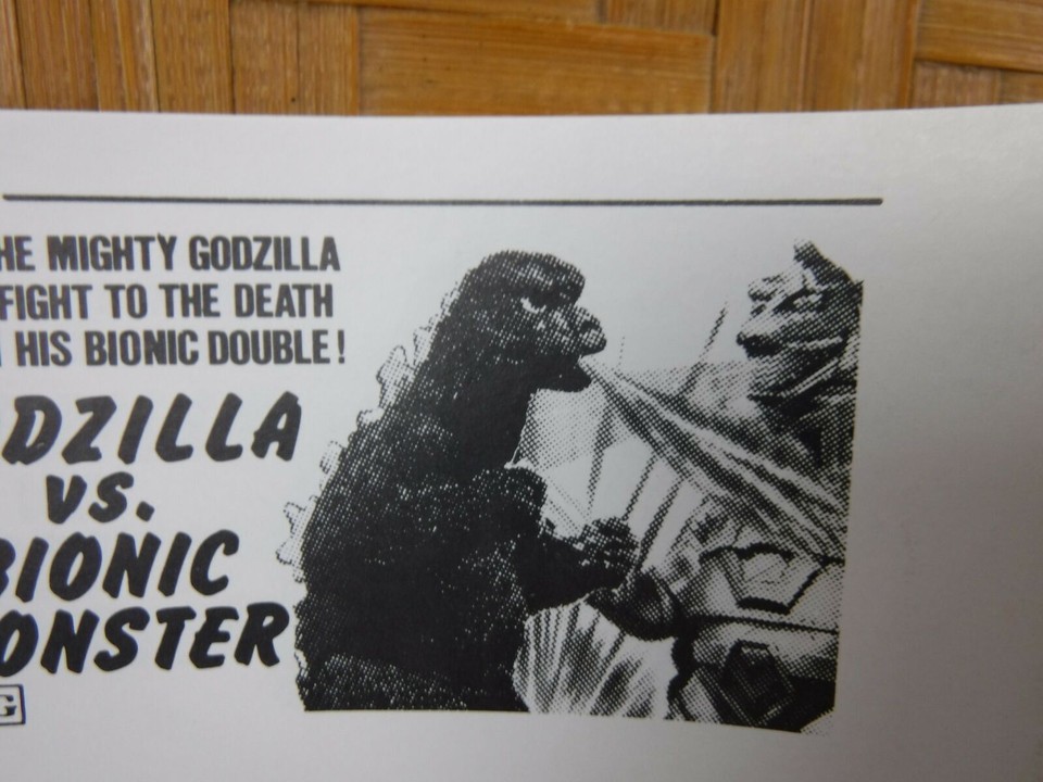 GODZILLA vs BIONIC MONSTER Movie Mini Ad Sheet VTG Advertising Poster ...