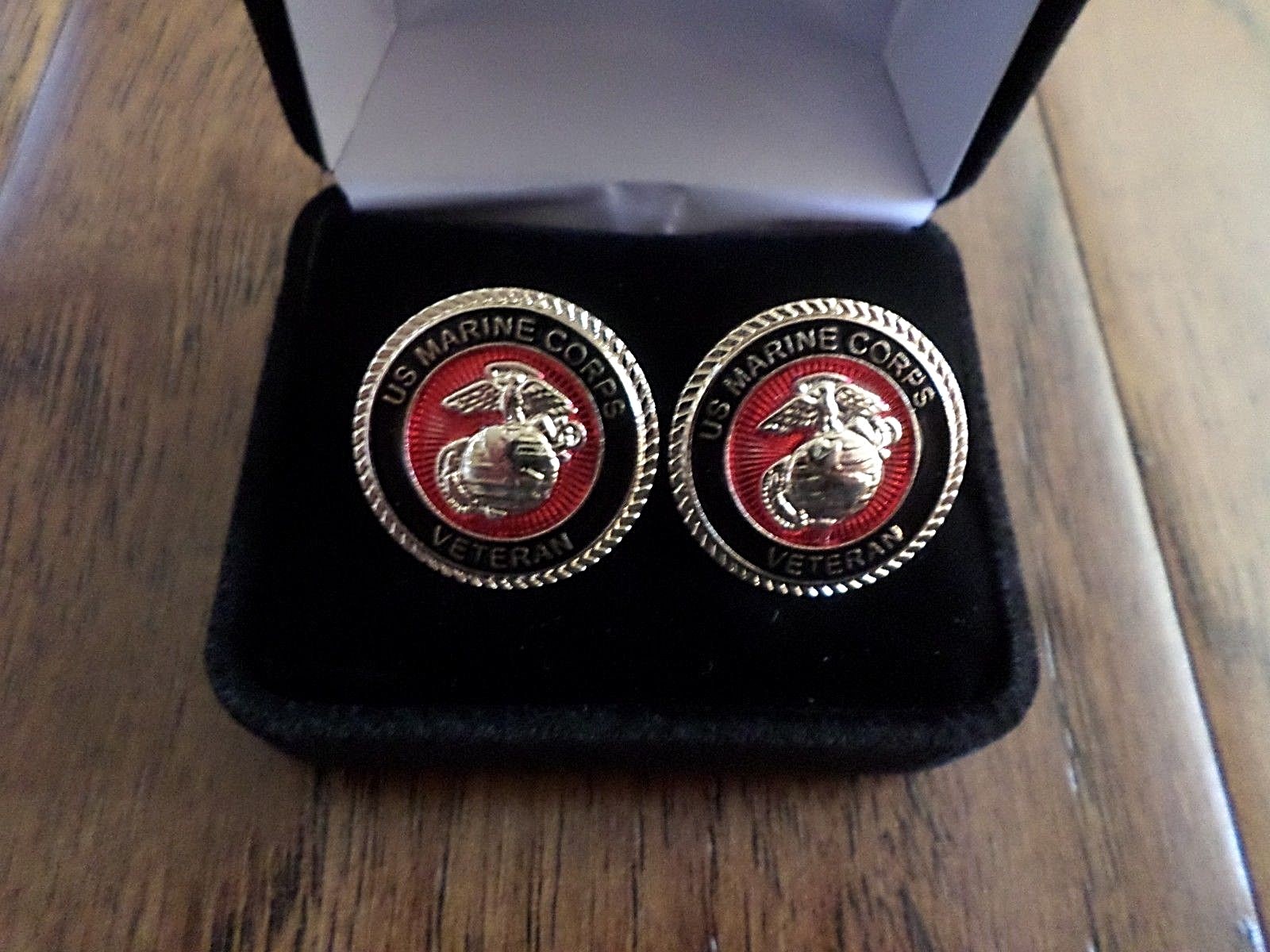 U.S MILITARY MARINE CORPS VETERAN CUFFLINKS WITH JEWELRY BOX 1 SET USMC ...