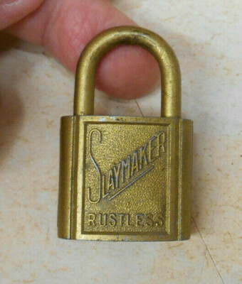 Small Vintage Old Antique Slaymaker Rustless Gold Brass Lock Padlock ...