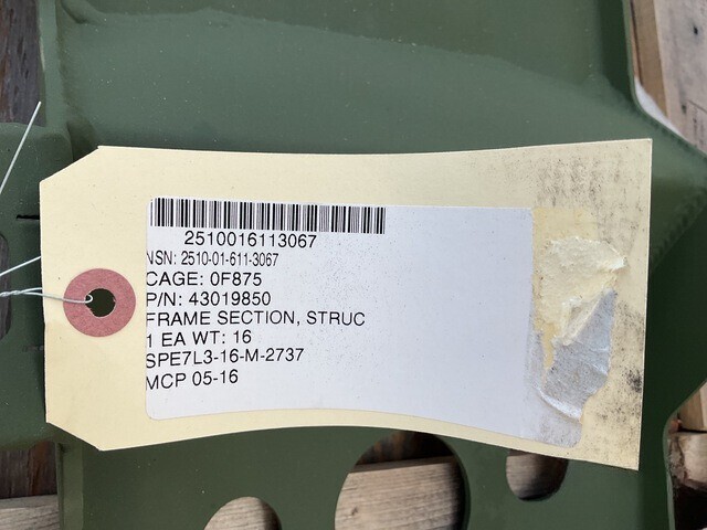 LSV M1161 M1163 GROWLER LSV STRUCTURAL FRAME SECTION 2510-01-611-3067 ...