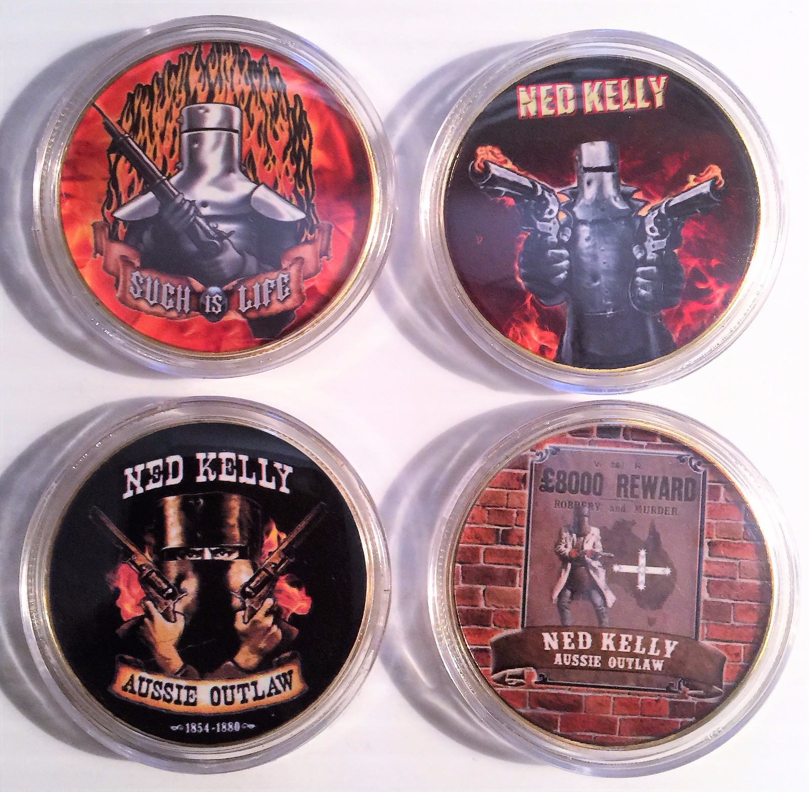 "NED KELLY" Outstanding Boxed Set of 4 Col/Printed 999 24k Gold plated ...
