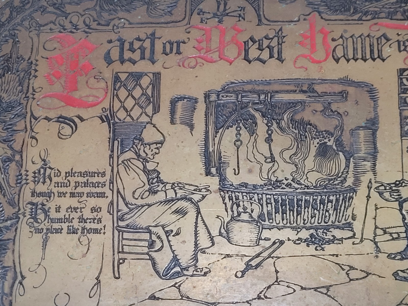 1902 George Rutledge Arts and Crafts Brass Etching East Or West Home Is ...