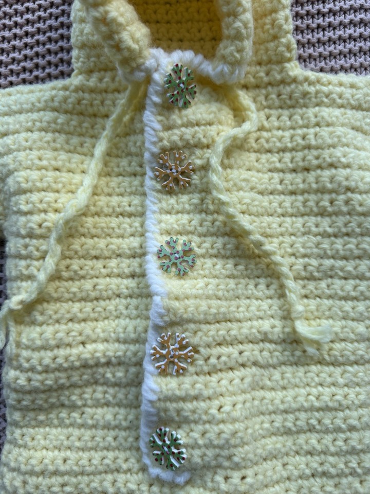 Handmade Pramsuit Hooded With Shoes Yellow Gender Neutral Warm Crochet ...