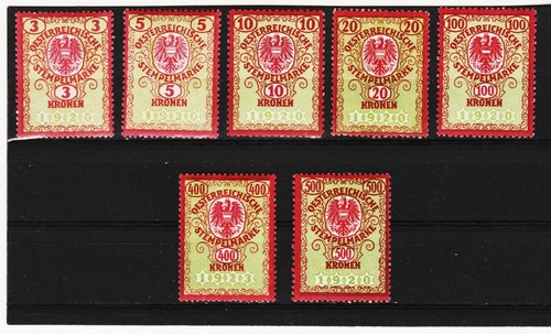 CAO795 ÖSTERREICH 1920 STEMPELMARKE 3-5-10-20-100-400-500 KRONEN SIEHE ...