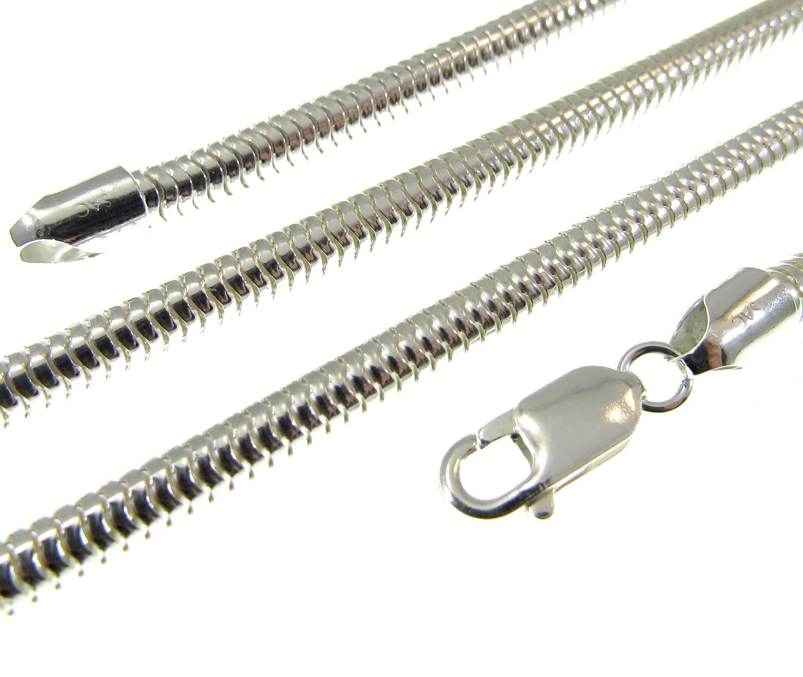 4MM Solid 925 Sterling Silver Italian ROUND SNAKE Chain Necklace, Made ...